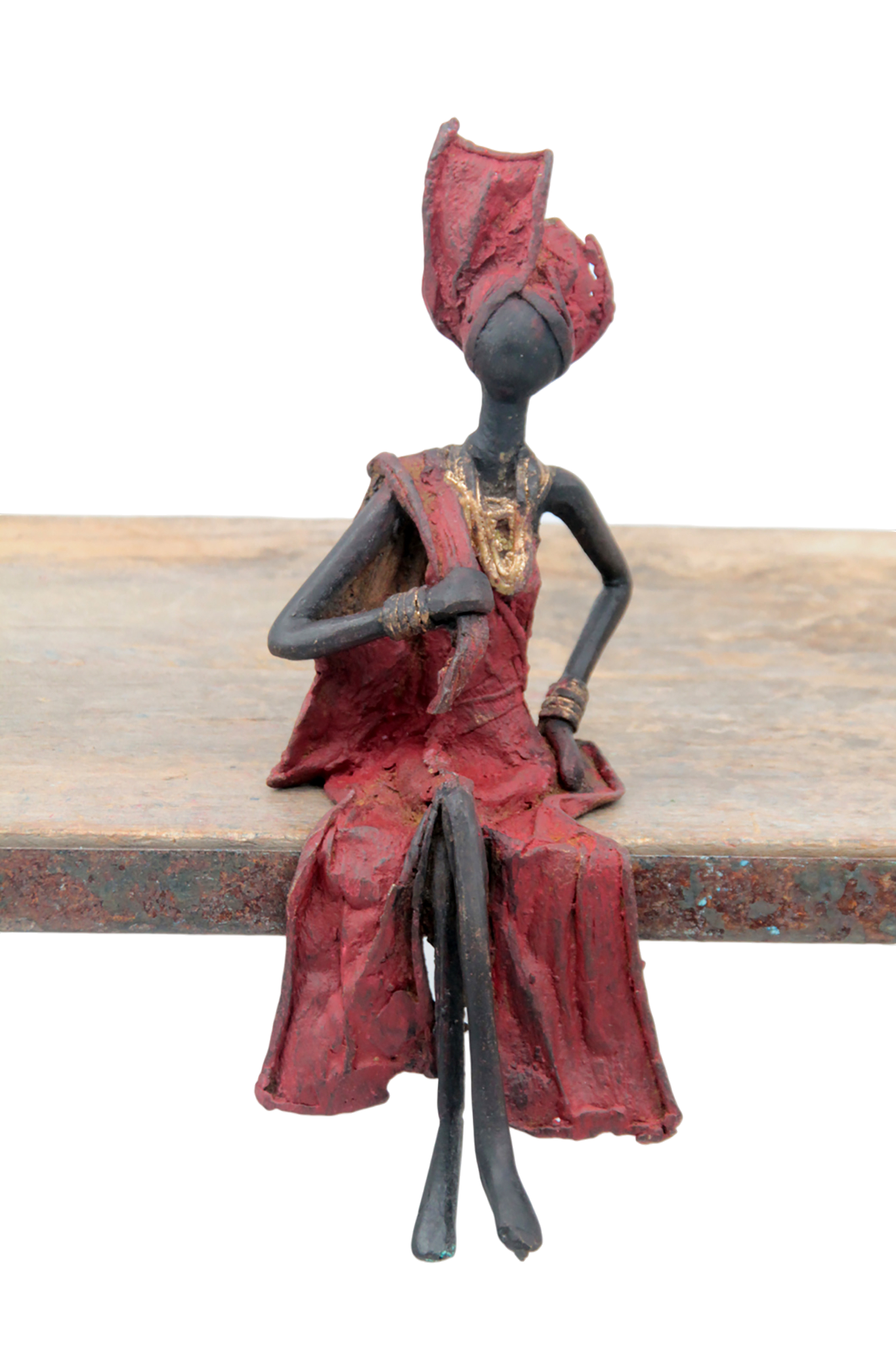 Bronze assis 20 cm rouge n°7 – Lafi Bala / Bronzes d'Afrique